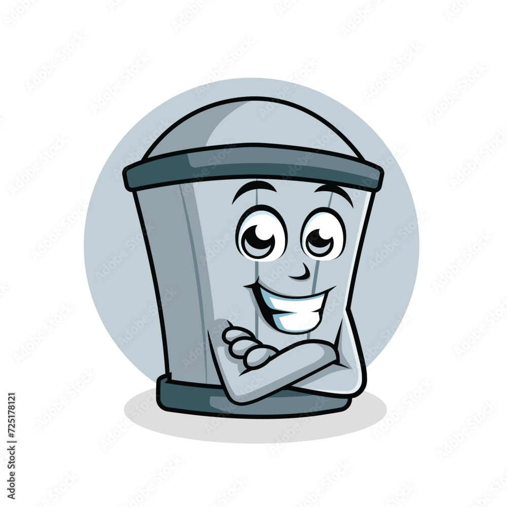 Dustbin Cartoon Character cross arm vector illustration - Happy cute ...