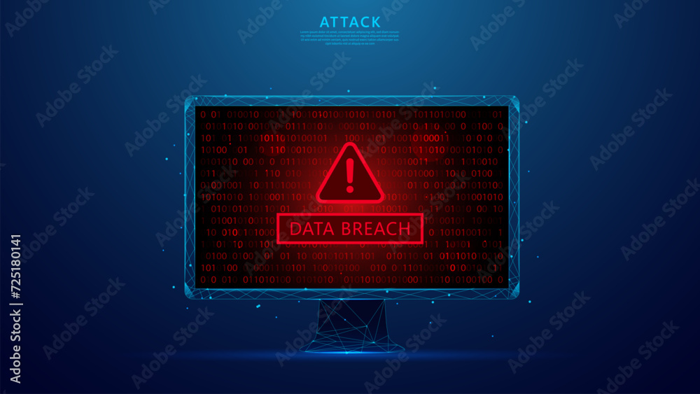 computer attack warning. Binary Code Number. Data Breach, Malware, Cyber Attack, Hacking. blue ...