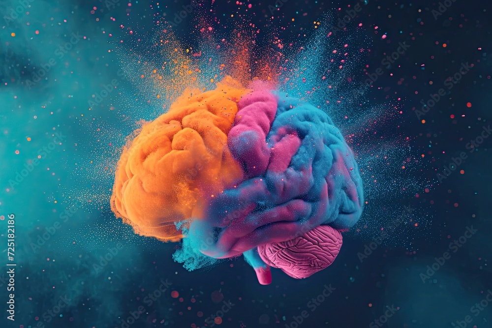 Illustration of a human brain with colorful and imaginative design ...