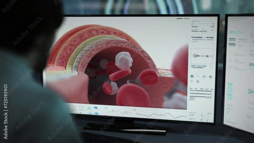 Doctor Scans Cells Flow In Vein To Examine White Blood Cells In Medical ...