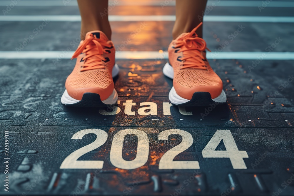 A running or walking track with letters marked "Start 2024". Training ...