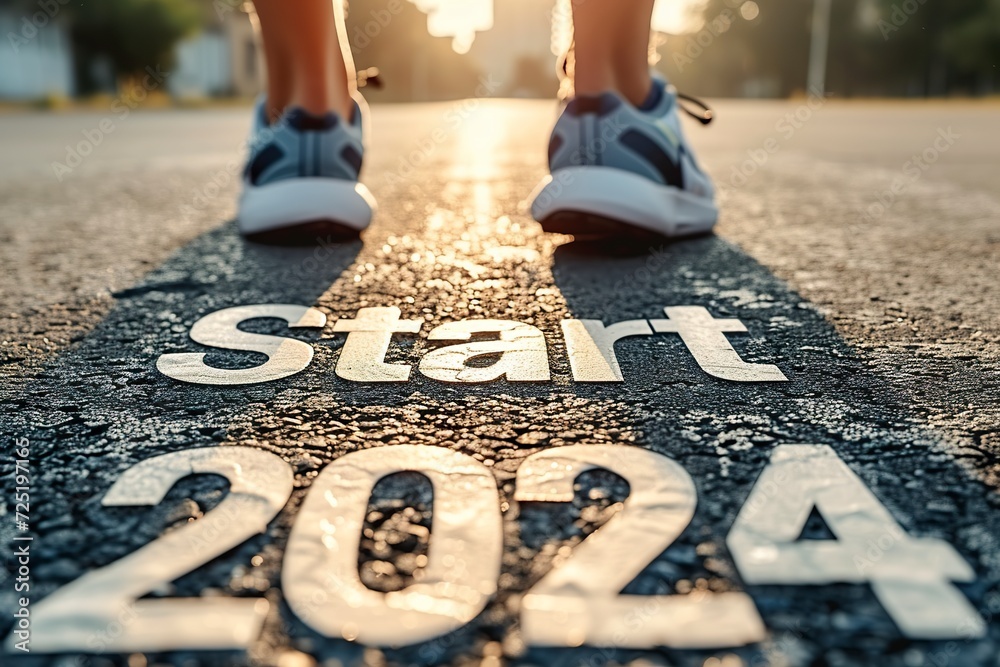 A running or walking track with letters marked "Start 2024". Training ...