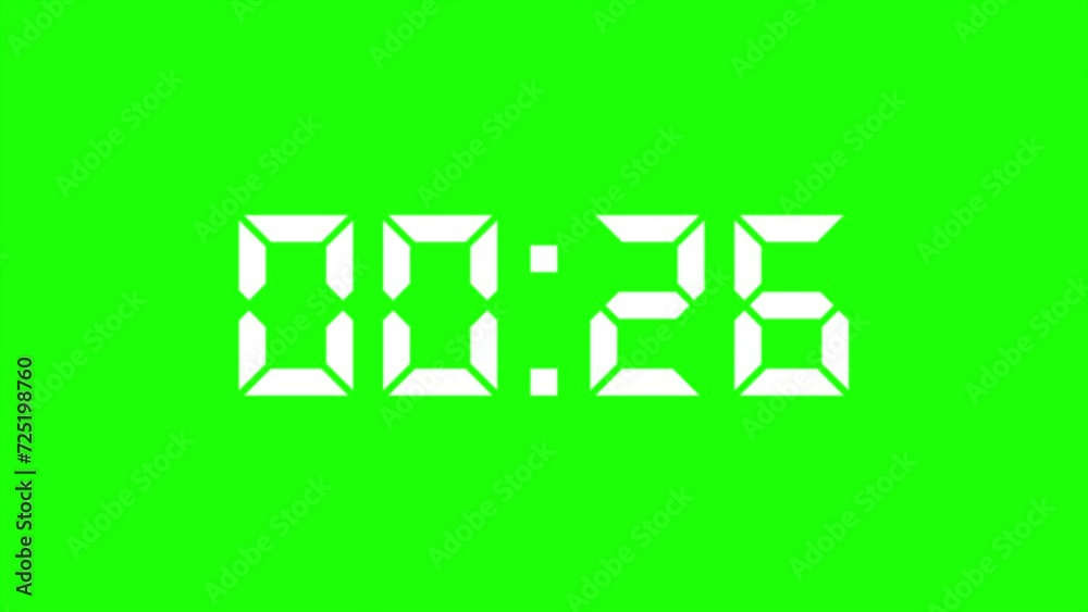 30 seconds digital clock countdown timer of white digits on green ...