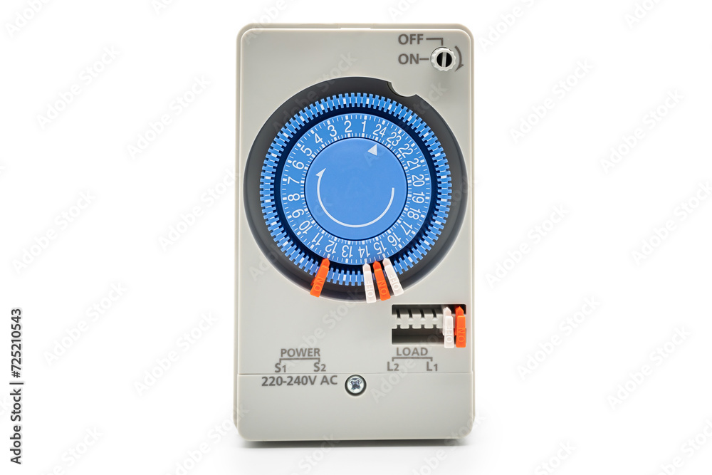 Mechanical timer switch isolated on white background. Electrical Analog ...