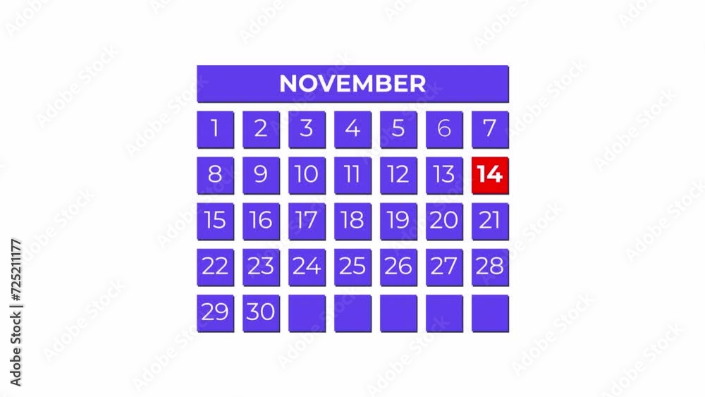 14th November calendar icon animation. Alpha matte with transparent ...