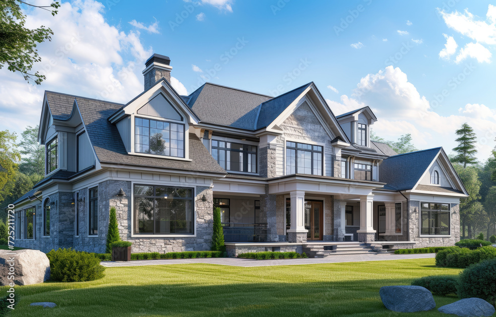 two story home of contemporary ranch style in the middle of large lawn ...