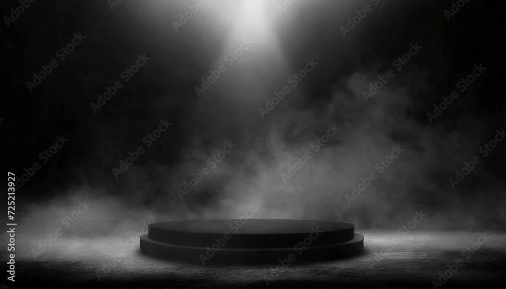 Podium black dark smoke background product platform abstract stage ...