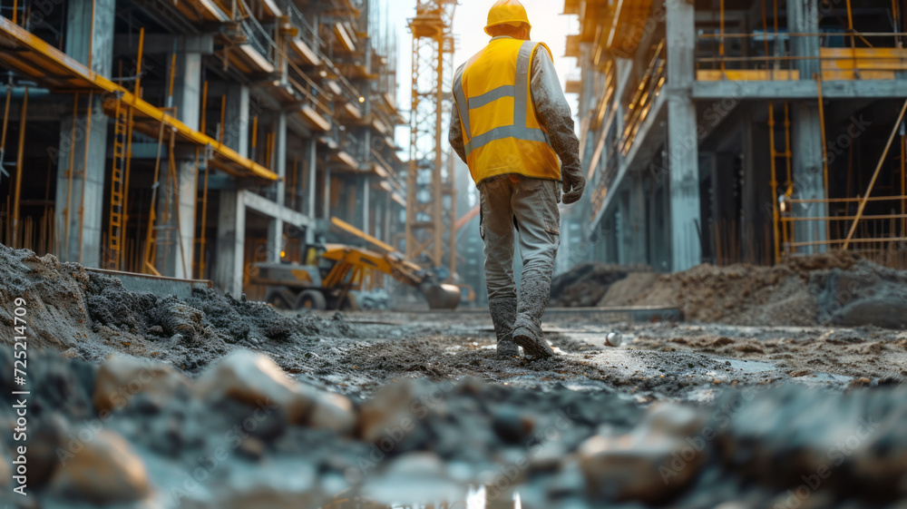backside construction and Excavetror working at construction site with ...