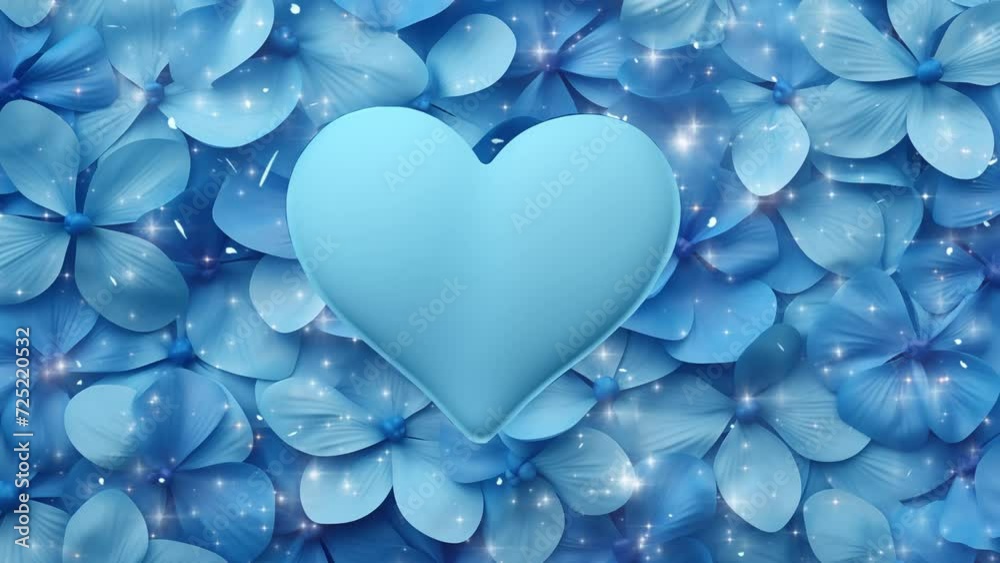 Realistic 3D animation of blue petals. blue heart background. seamless ...