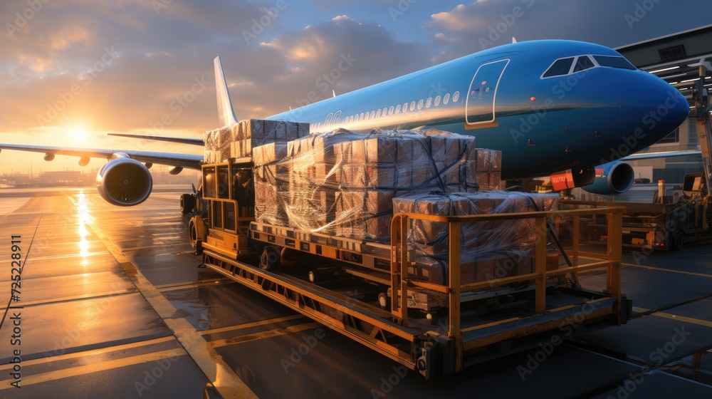 Large jet airliner on the airport asphalt. Airplane to load cargo for ...