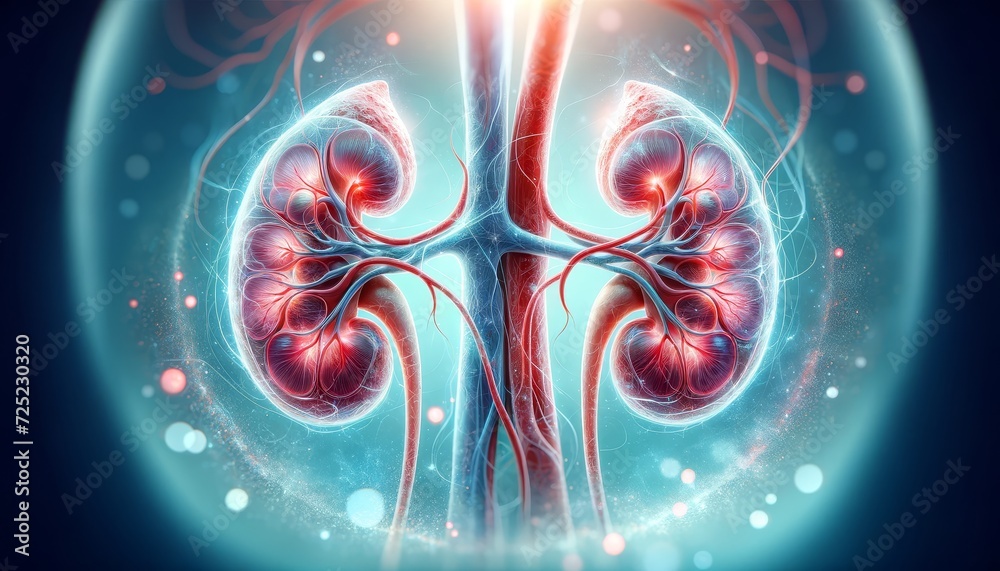 3d illustration of human kidney anatomy with dynamic design elements ...