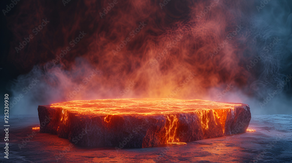 Fire lava podium rock volcano background product magma display 3d scene ...