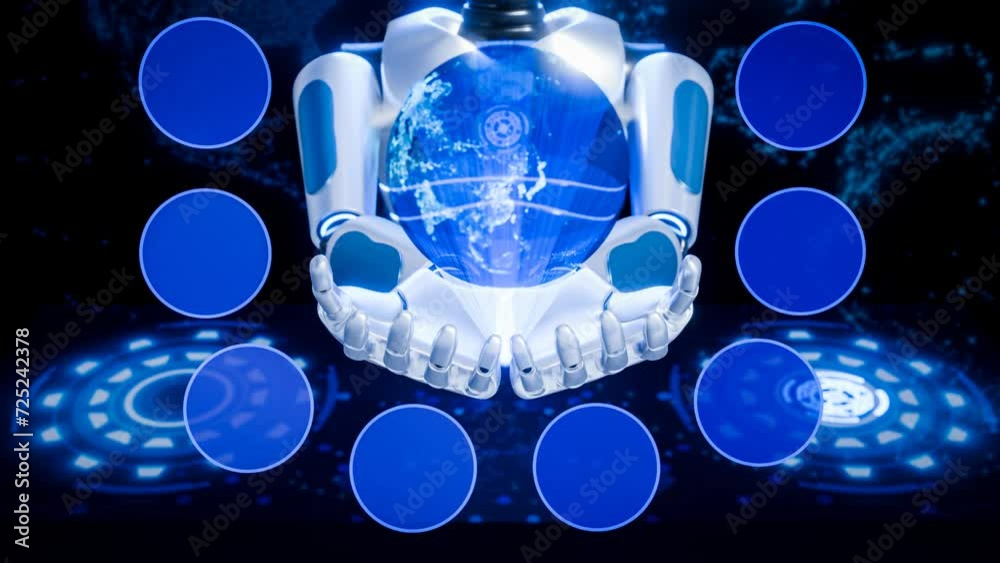 The robot makes a hug, has light from a hologram, shows a picture of ...