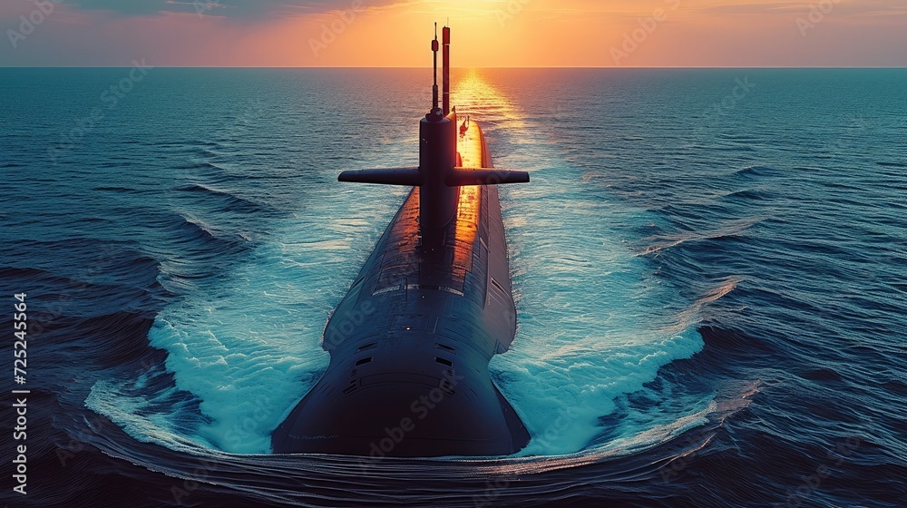 Submarine passing in the sea. Aerial high view. Generative AI. Stock ...