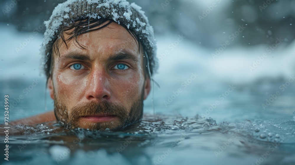 A Revolutionary Cold Plunge Ice Bath. Cold Therapy. Young man in ice ...