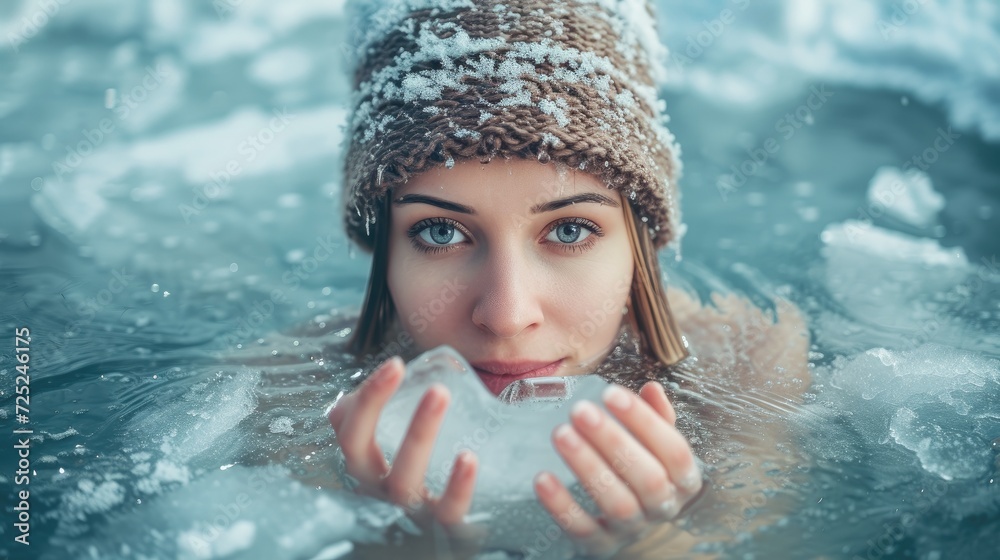 A Revolutionary Cold Plunge Ice Bath. Cold Water Therapy. Woman in ...