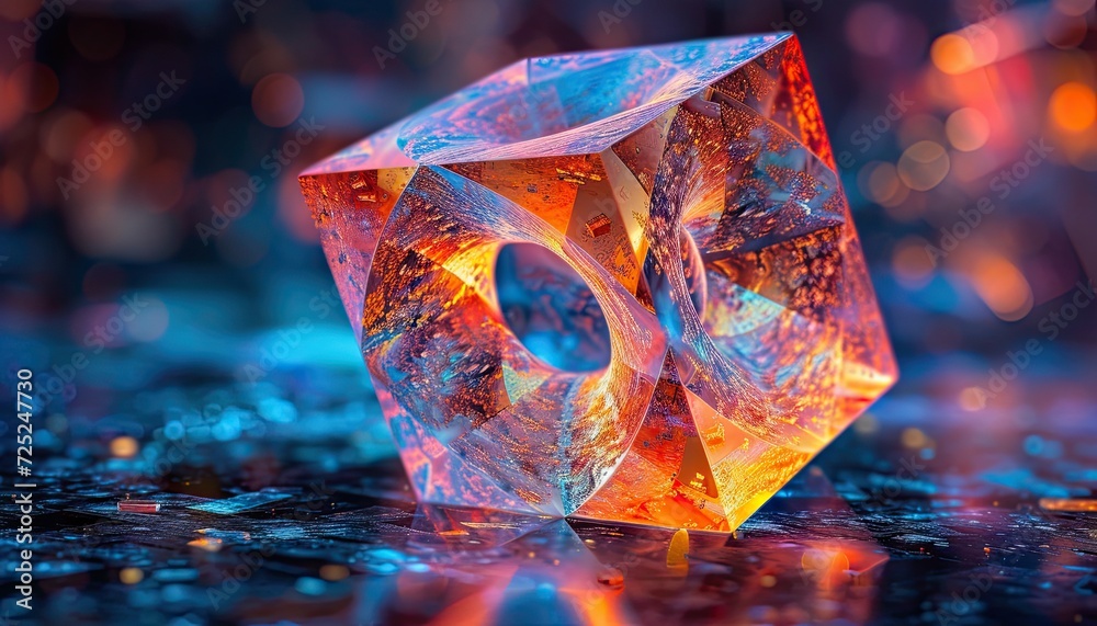 a holographic shape that has a unique pattern and changes color when ...