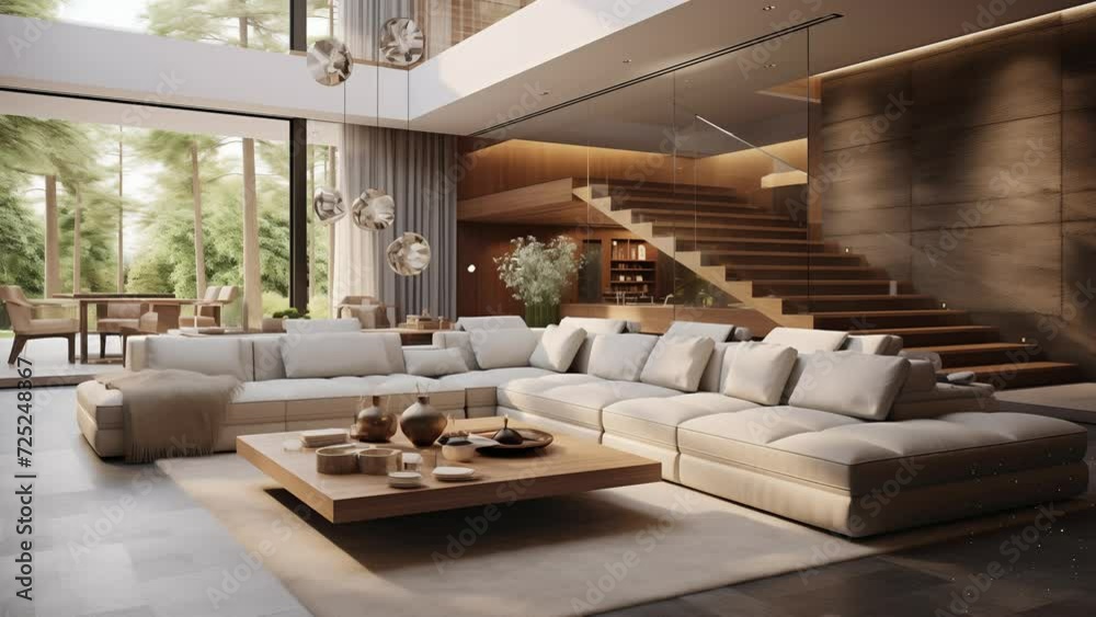 sectional sofa in a large luxury interior home. modern living room ...