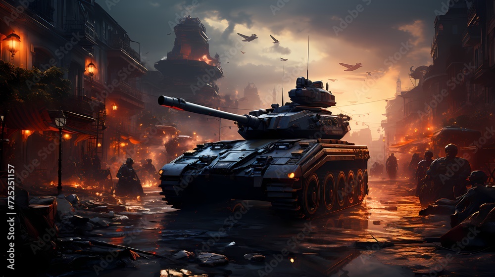 A futuristic tank, equipped with advanced AI targeting systems ...