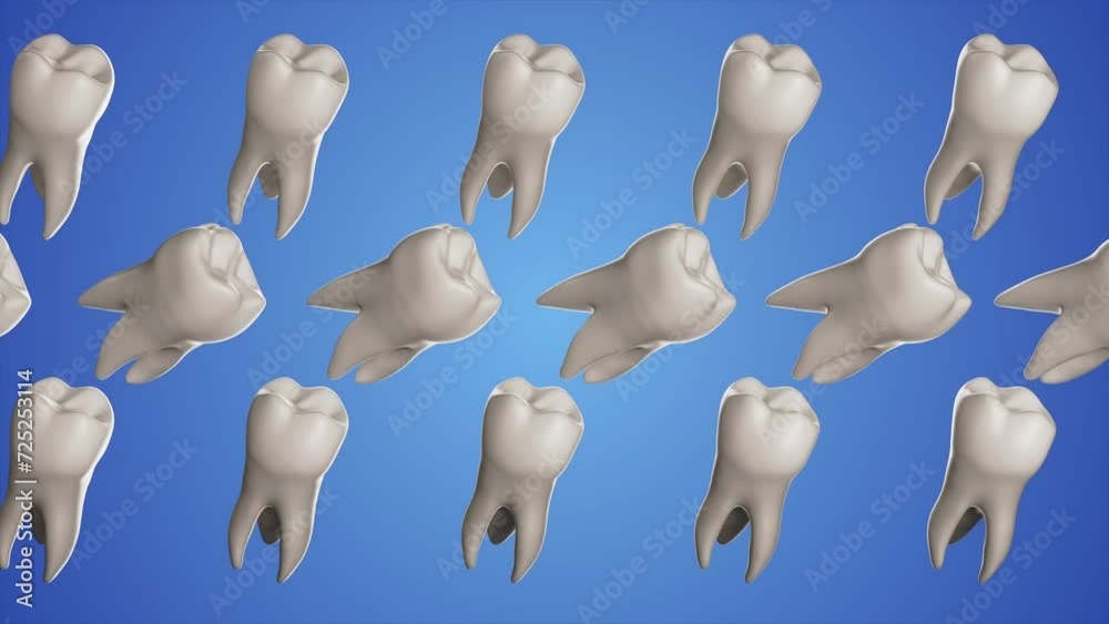 Vidéo Stock Multiple teeth rotating in the blue dentistry concept ...