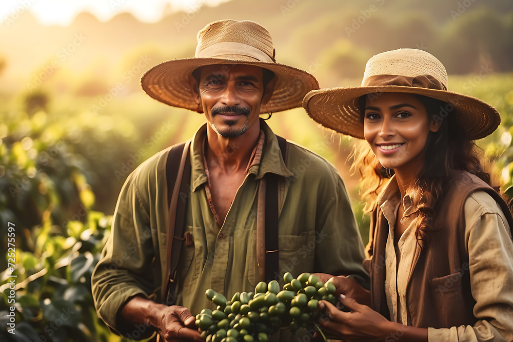 Brazilian farm workers working in the fields of coffee plantations ...