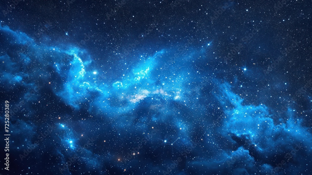 a view of the night sky with stars and a bright blue star cluster in ...