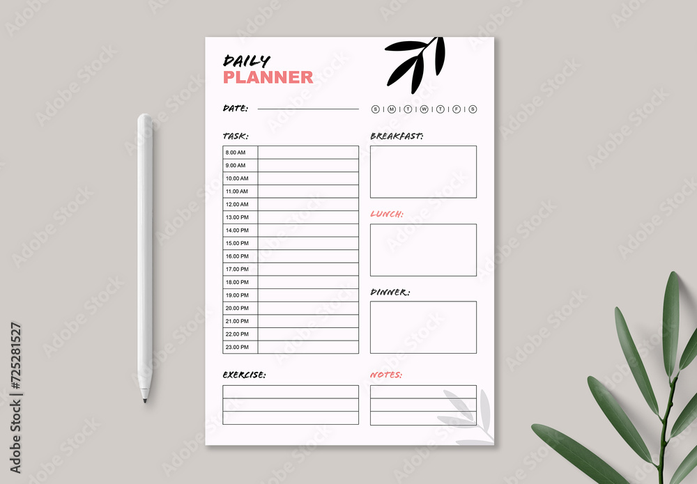 Daily Planner Template Layout Stock Template | Adobe Stock
