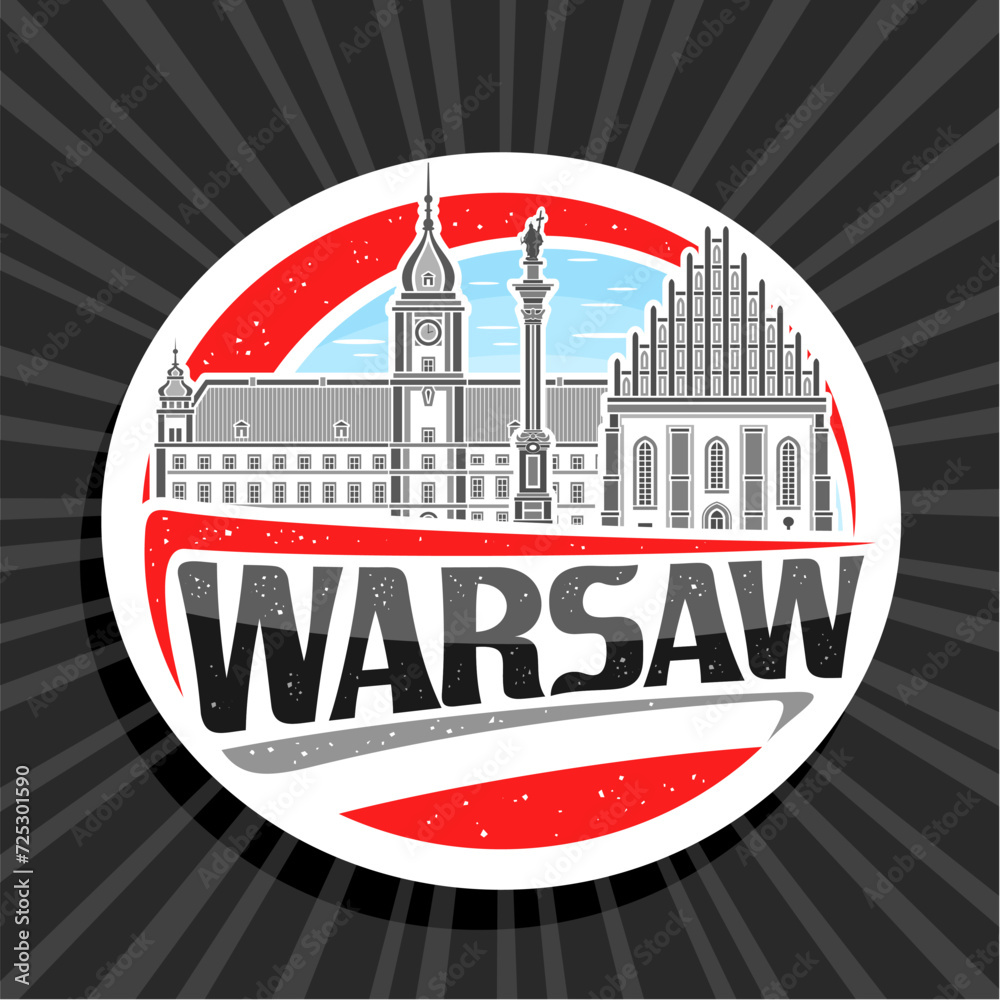 Vector logo for Warsaw, white decorative tag with outline illustration ...