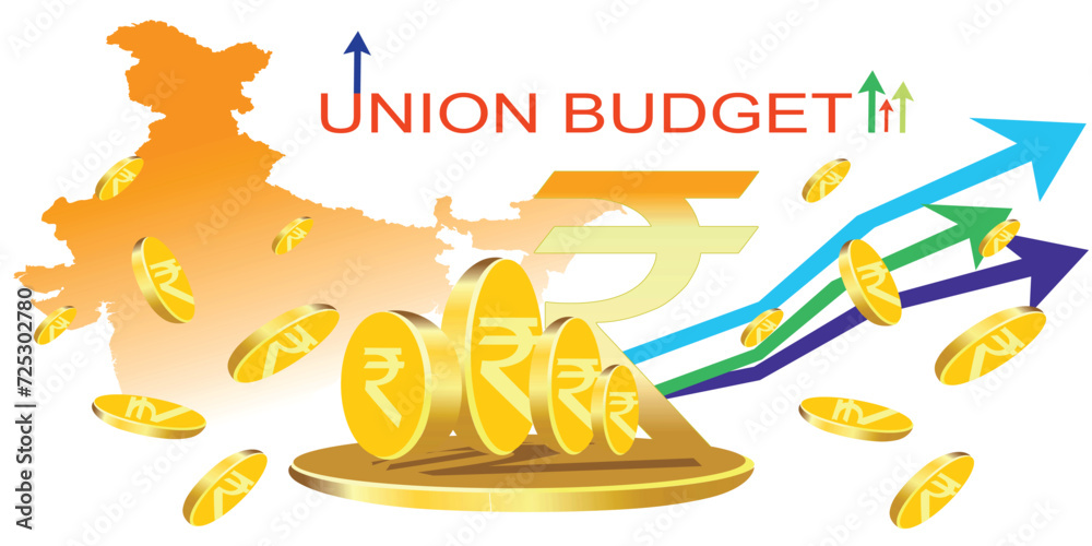 Indian Union Budget, India economy, finance icon, Indian rupee coin ...
