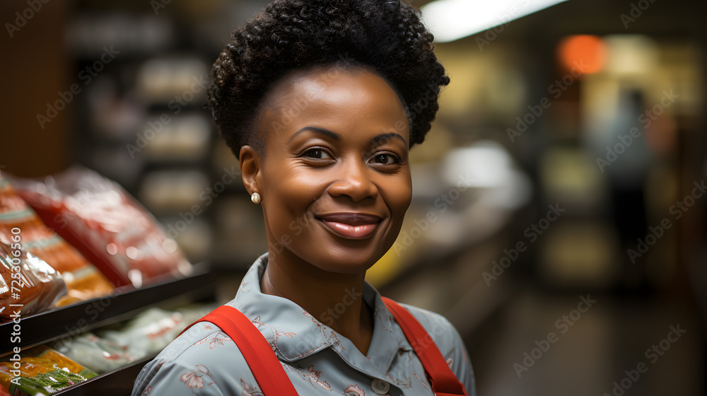 ภาพประกอบสต็อก bustling retail store, a woman worker stands out with ...