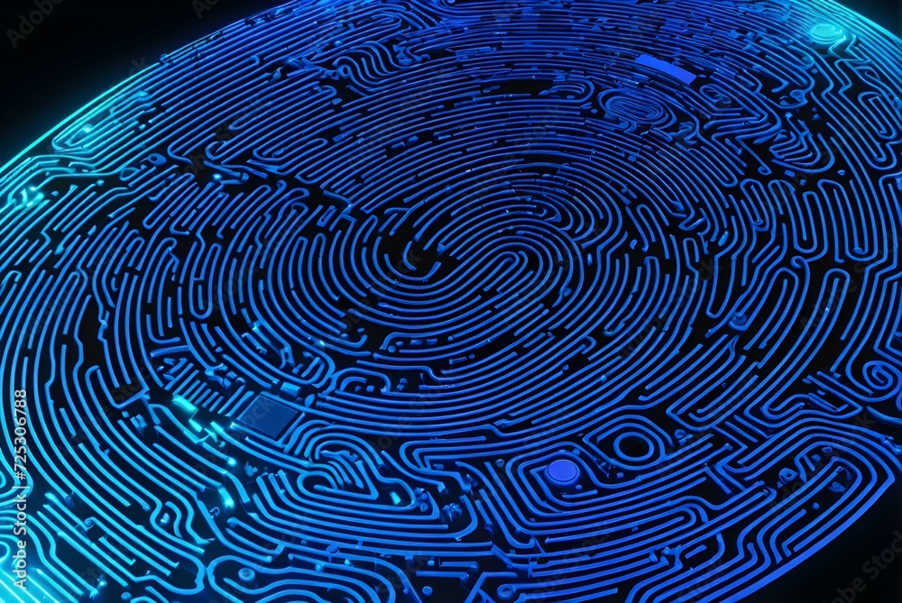 Neon Cipher Whorls: Cutting-Edge Fingerprint Identification in Cybersecurity. Stock Illustration ...