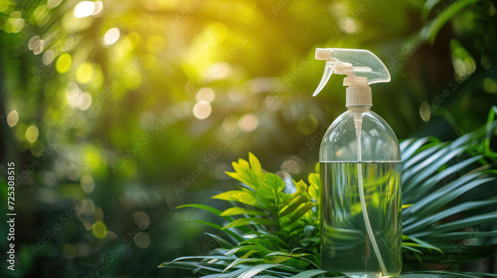 Eco-Friendly Cleaning Spray in Natural Setting. A transparent spray ...