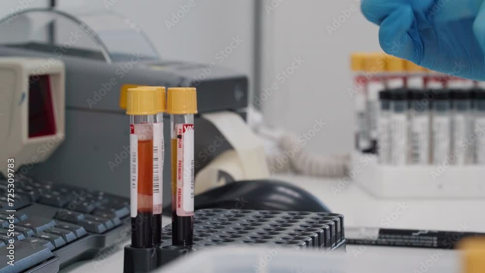 Tubes With Blood Analysis Samples Scanned With Medical Laboratory ...