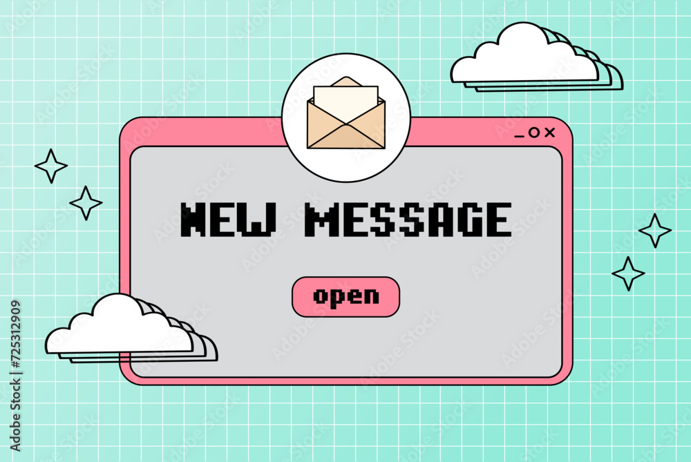 New message popup window. Retro computer aesthetic. Computer screen 90s ...