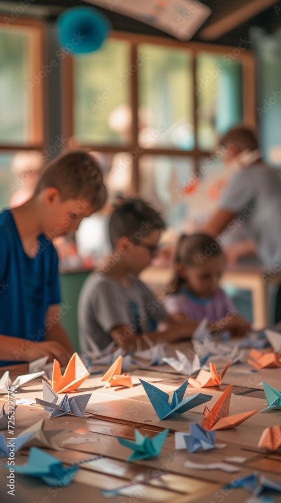 Origami Workshop, people of all ages engaging in an origami workshop ...