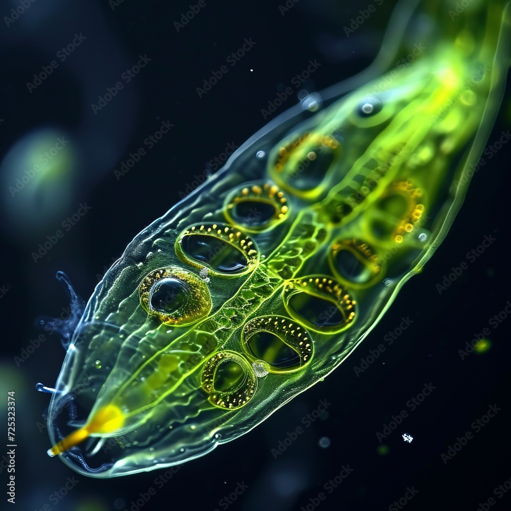 Detailed Close-Up of Green Euglena with Visible Chloroplasts Floating ...