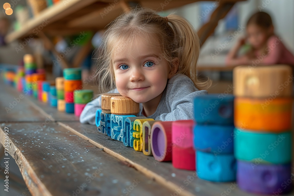 Preschoolers engage in educational play with colorful wooden toys under ...