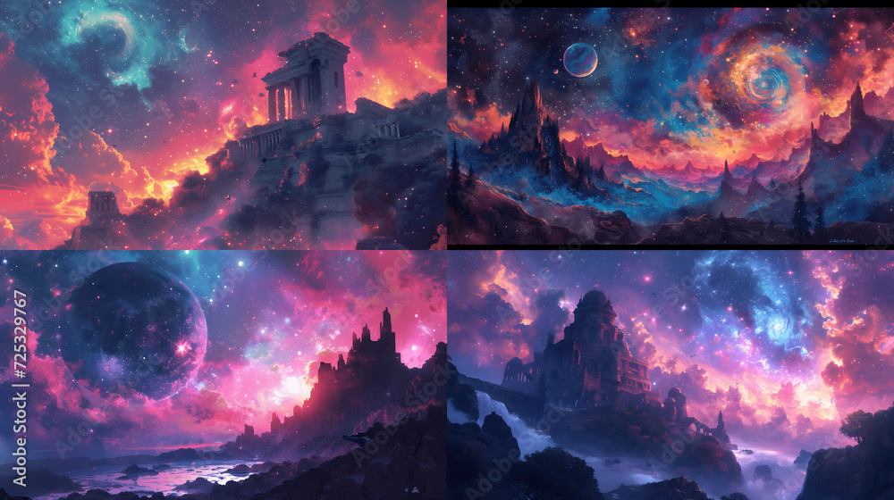 Multichromatic synthwave painting of azodiac constellation over ...