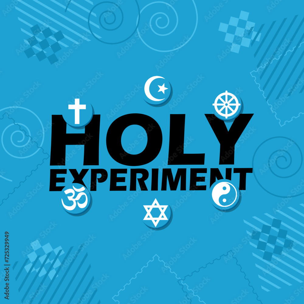 Holy Experiment Day event banner. Bold text with religious symbols on light blue background to ...