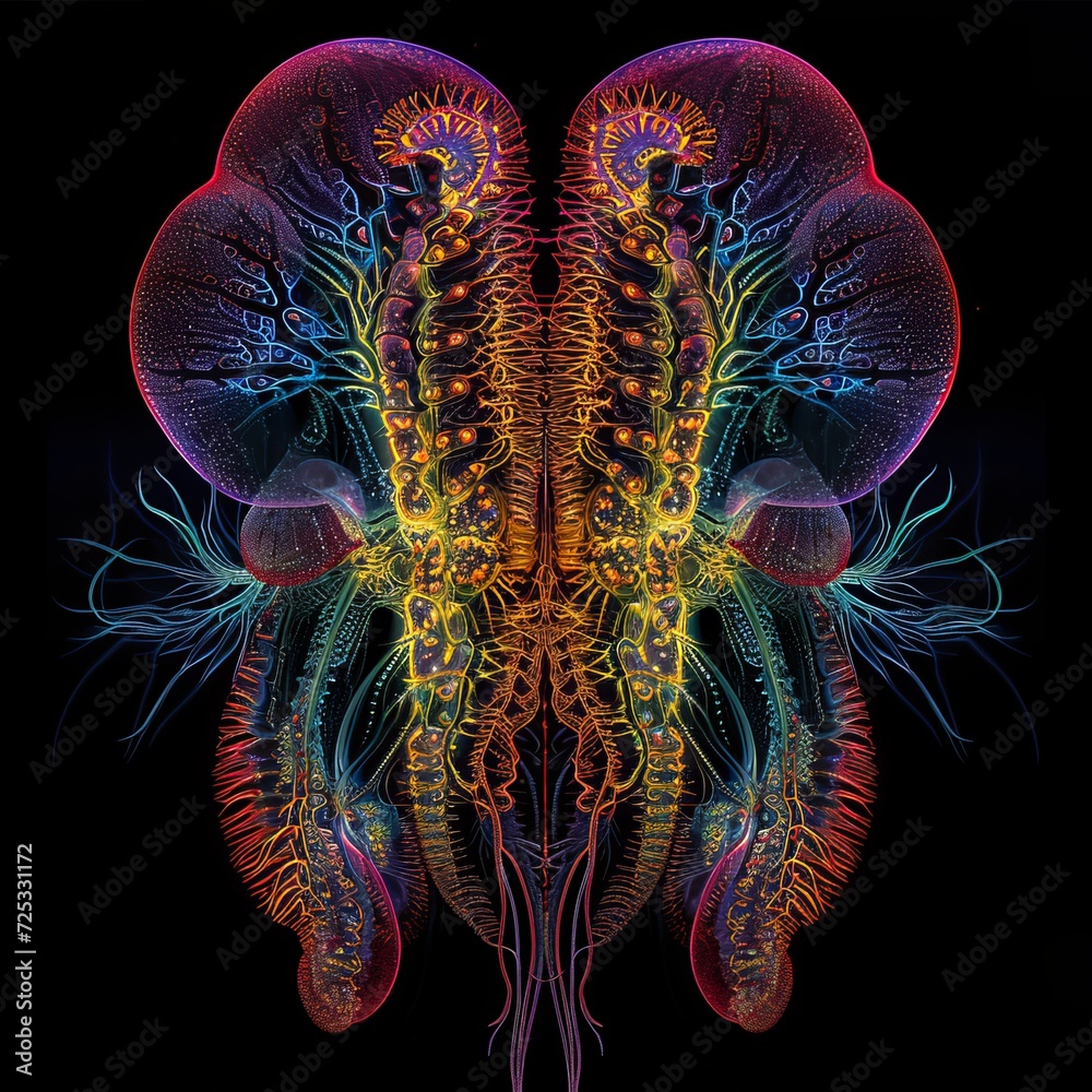 Microscopic View of Planaria Anatomy with Colorful Patterns and Details ...