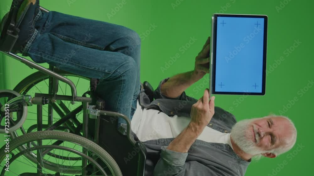 Vidéo Stock Vertical View.Green Screen.Portrait of an Old Man in a ...