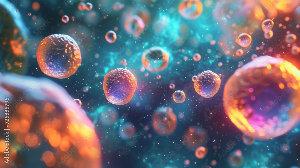 Microscopic view of vibrant cells in a dynamic environment Stock ...