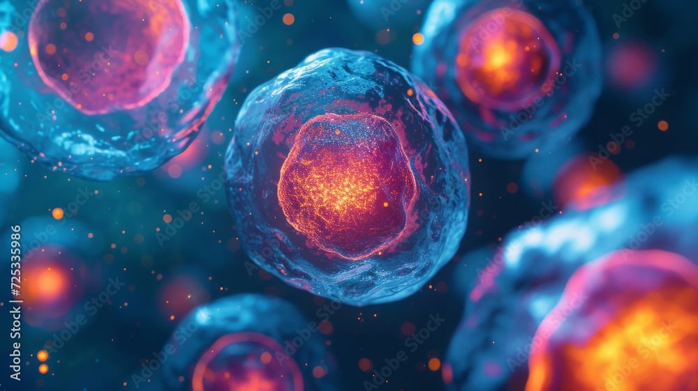 Microscopic view of vibrant cells in a dynamic environment Stock ...