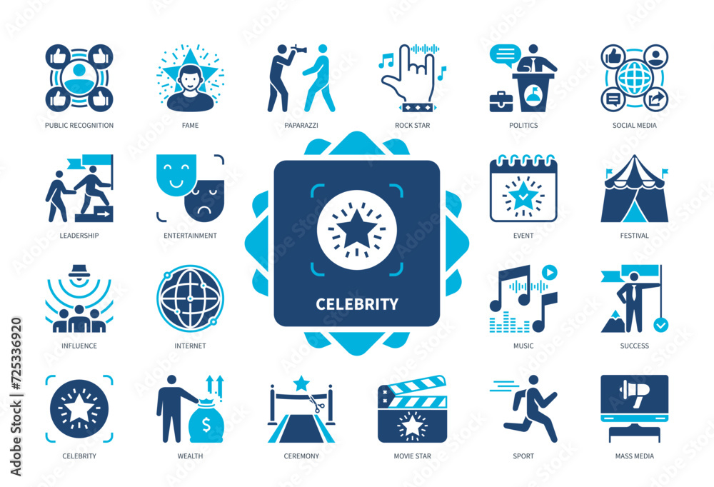 Celebrity icon set. Public Recognition, Paparazzi, Music, Mass Media ...