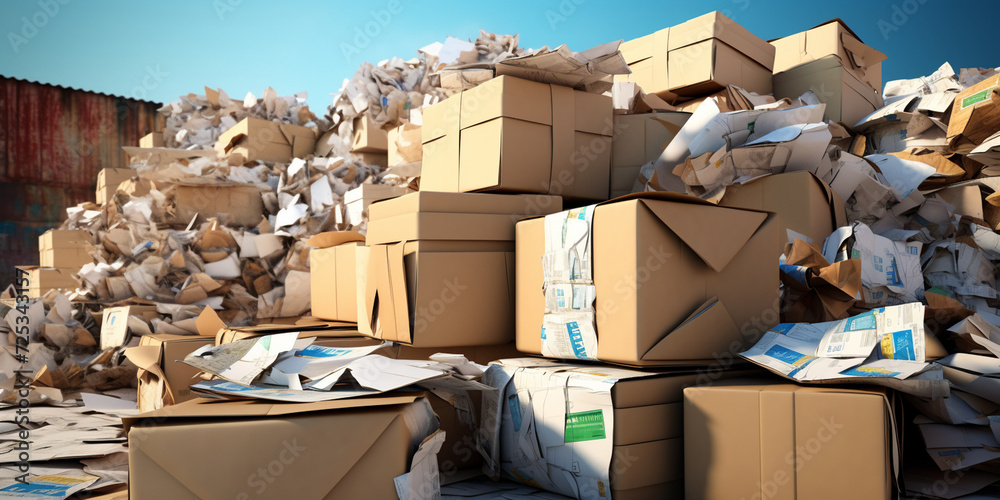 A large stack of cardboard boxes in a warehouse, Supply Chain ...