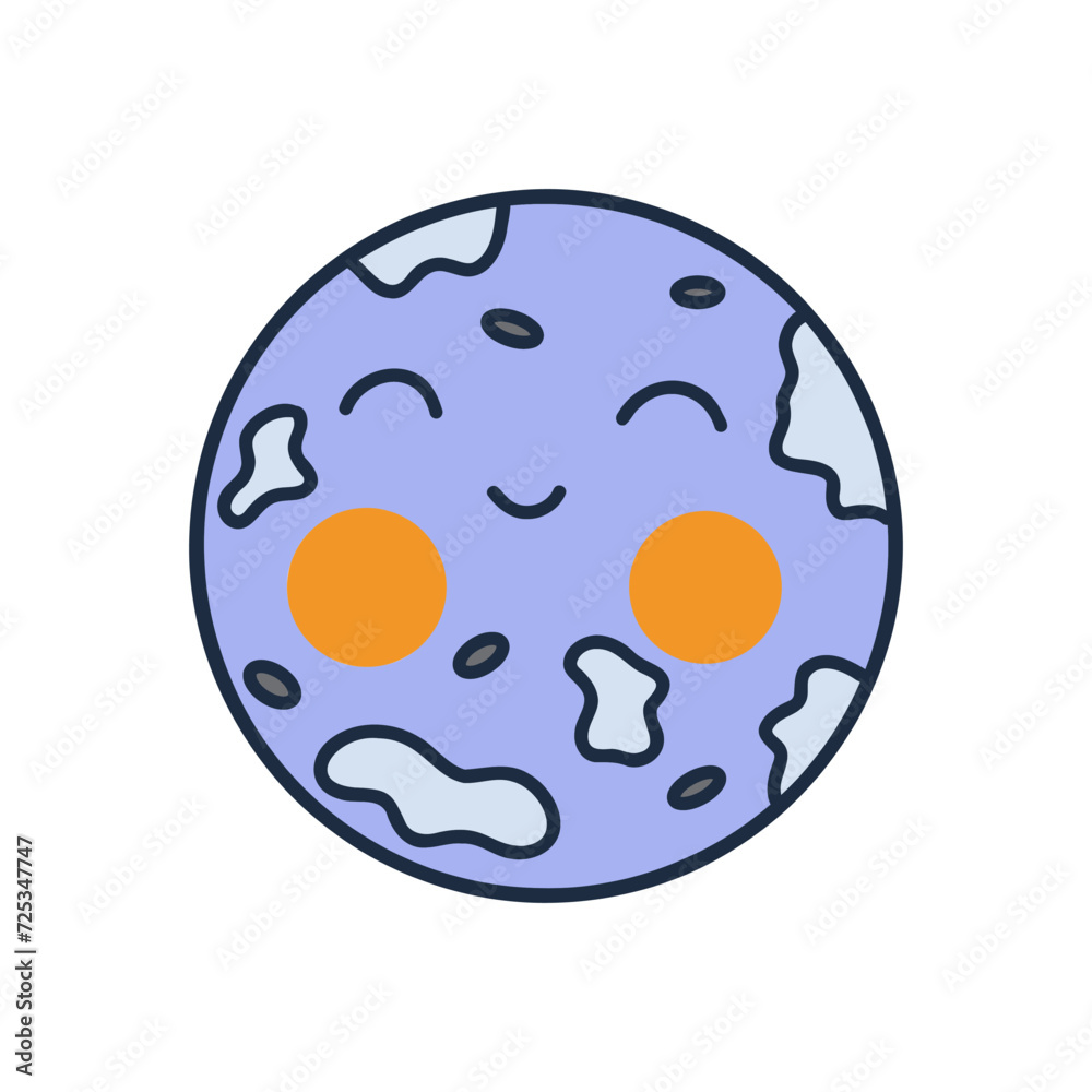 Cute smiling blue moon. Colorful vector isolated illustration hand ...