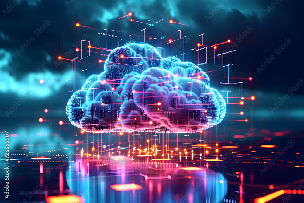 Digital data processing in the virtual cloud abstract background ...