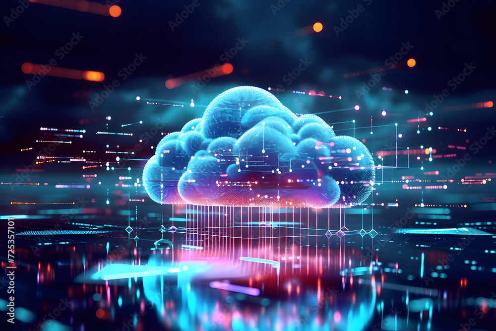 Digital data processing in the virtual cloud abstract background ...