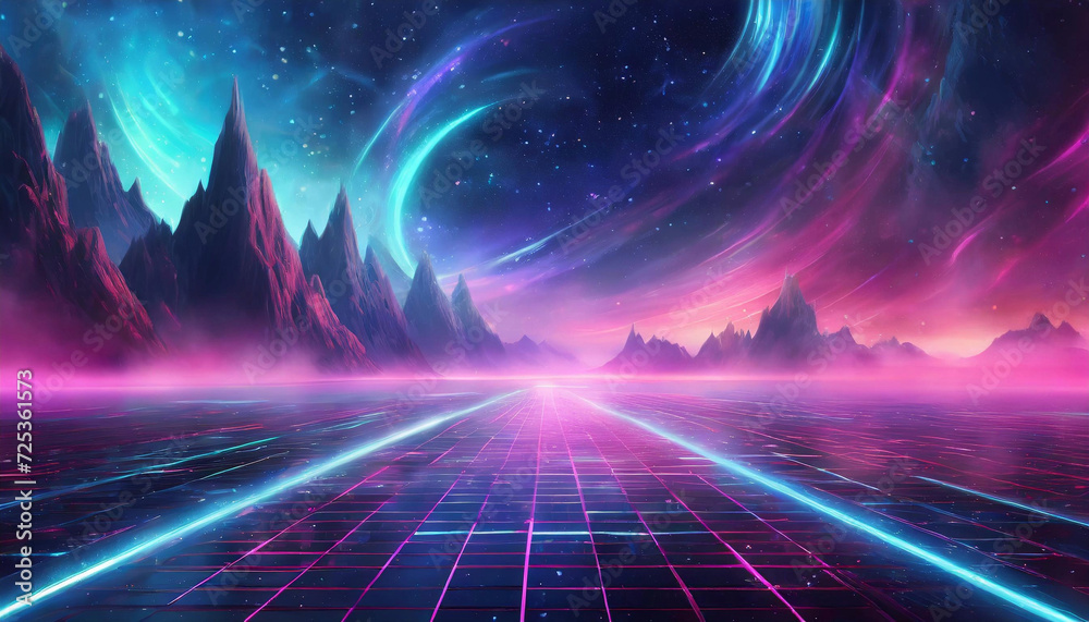 Synthwave vaporwave retrowave cyber background with copy space, laser ...
