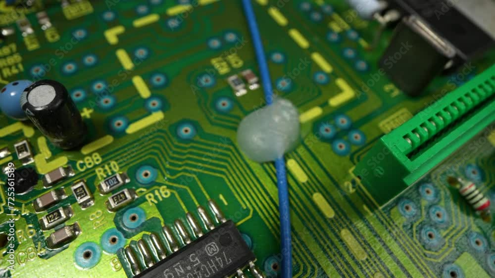 Green Printed Circuit Board, Computer Motherboard Components: Microchips, CPU Processor ...